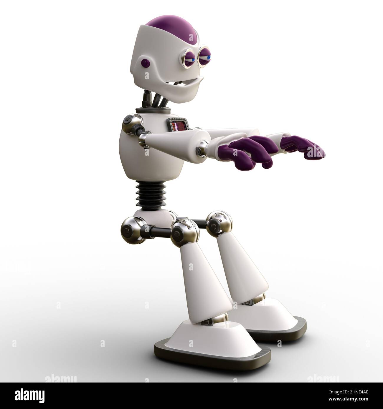3D-illustration of a cute and funny sittong cartoon robot. isolated ...