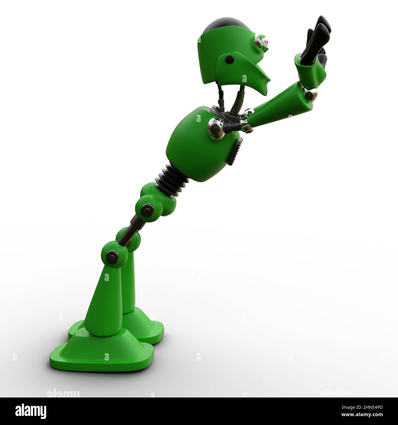 3D-illustration of a cute and funny pushing cartoon robot. isolated ...