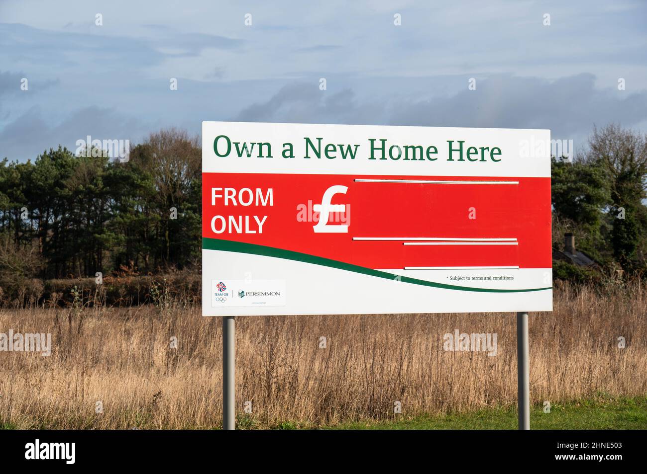 Persimmon sign advertising 'Own a new home from only'sign on the ...