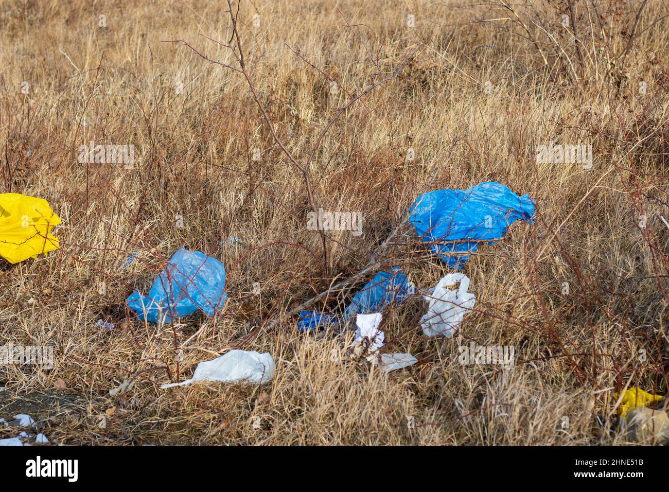 Plastic bag, environment pollution and garbage, planet junk Stock Photo ...