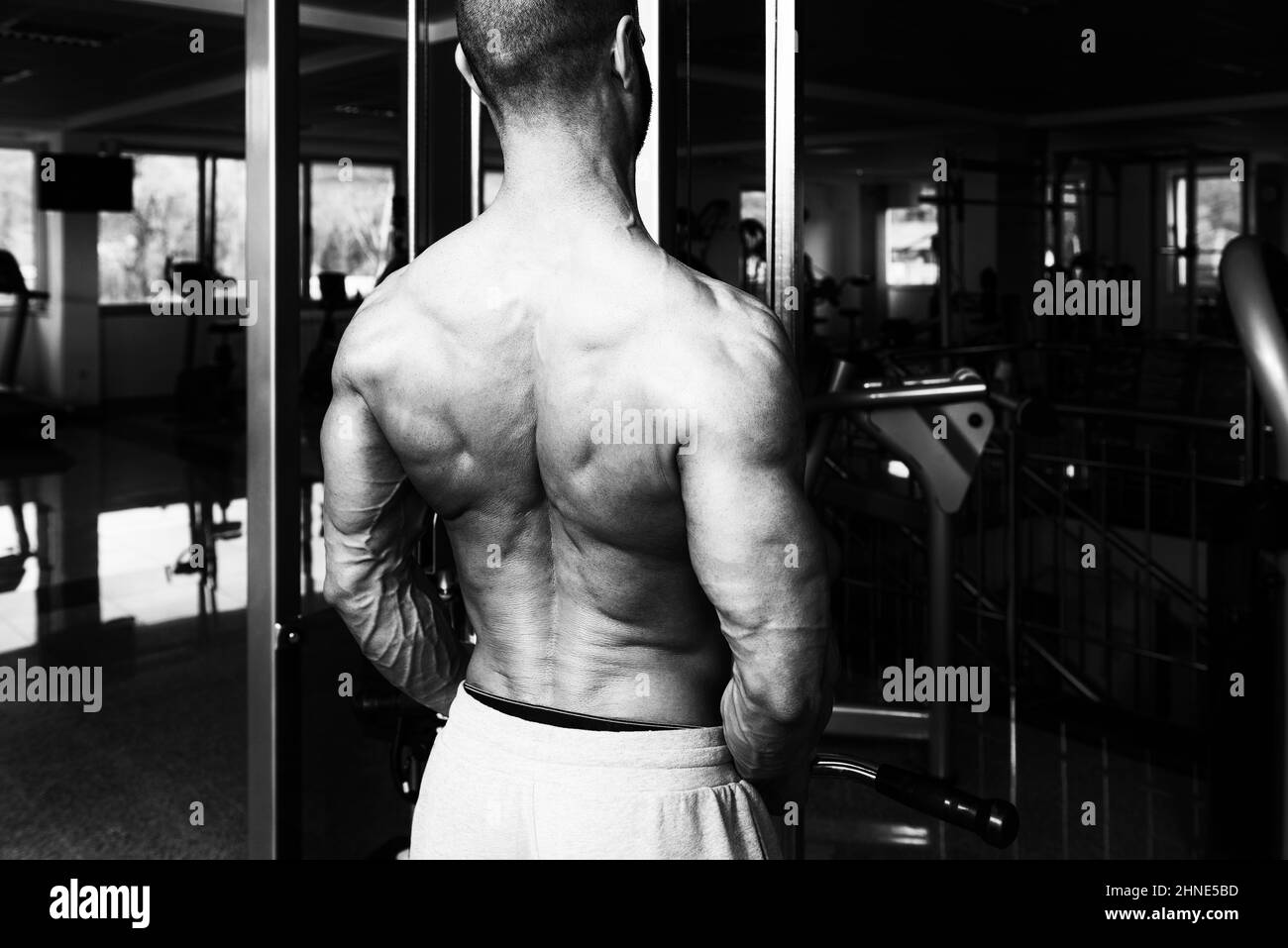 Bodybuilder Exercising Back In Gym Stock Photo - Alamy