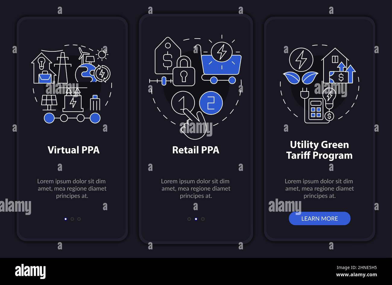 Types of PPA night mode onboarding mobile app screen Stock Vector Image ...