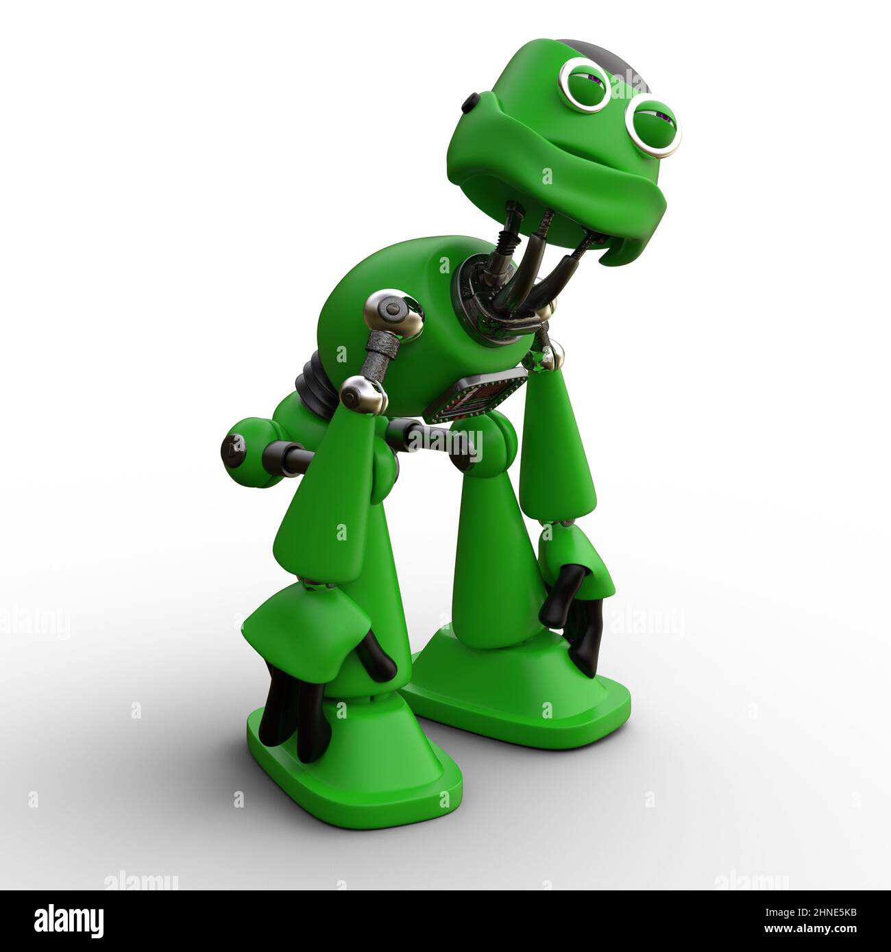 3D-illustration of a cute and funny switched off cartoon robot ...
