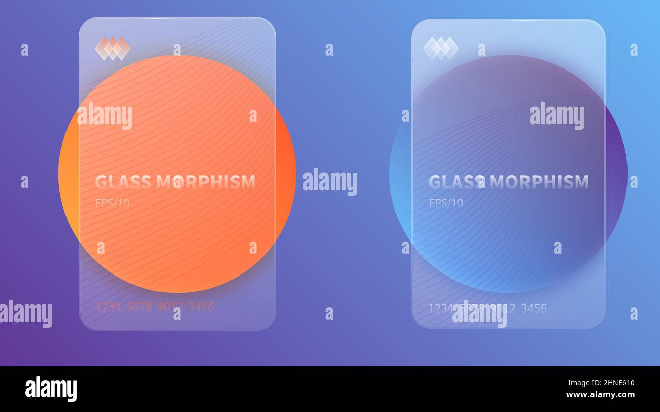 Glass morphism effect. Transparent frosted acrylic cards on orange and ...