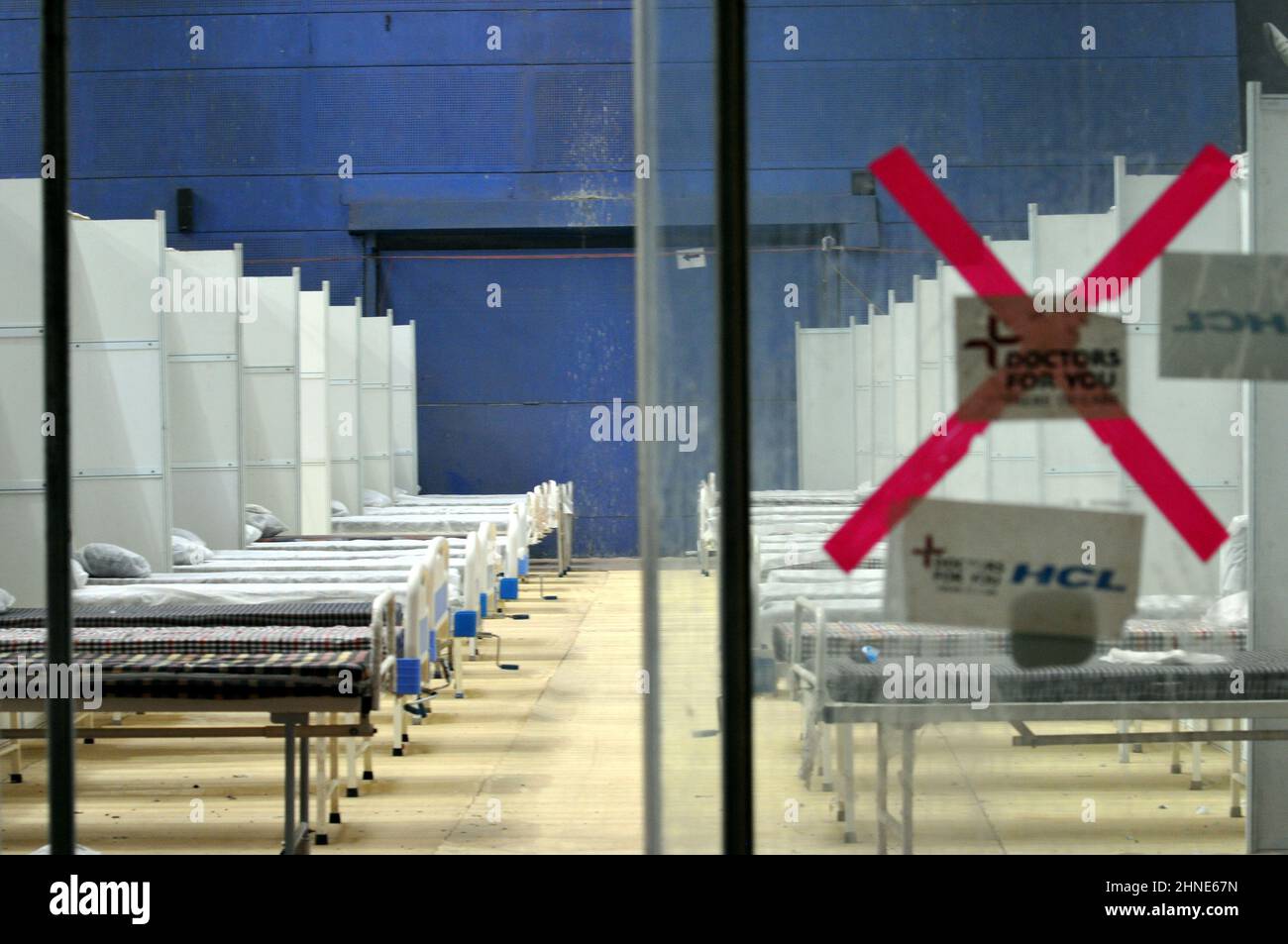 Empty beds sit inside the Isolation Center for Covid-19 patients at the ...