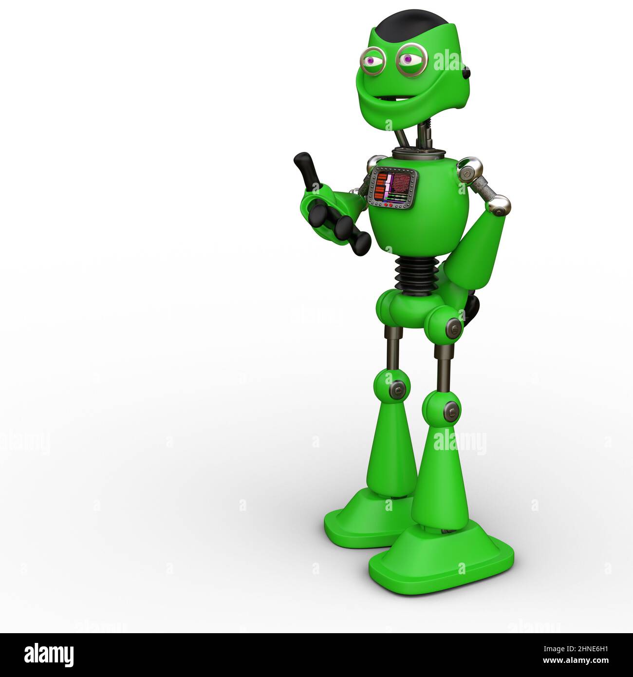 3D-illustration of a cute and funny cartoon robot explaining something ...