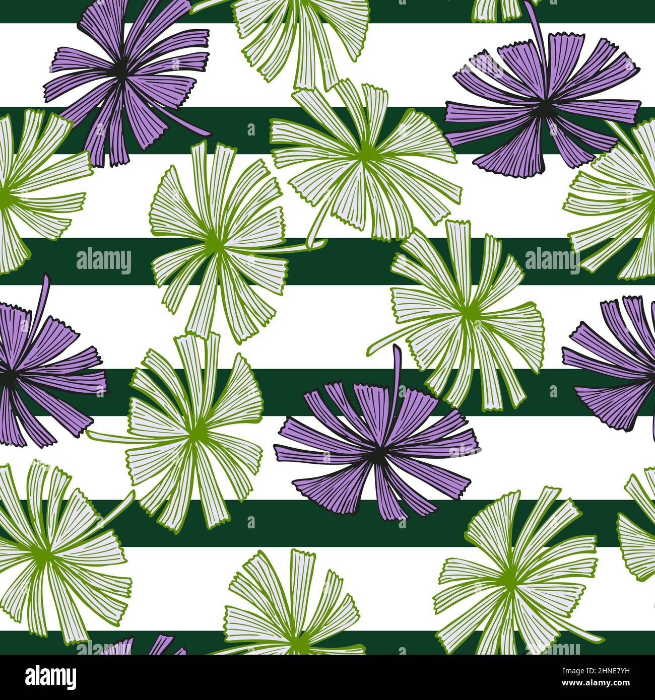 Fan palm leaves seamless pattern on. Vintage foliage of palmetto in ...