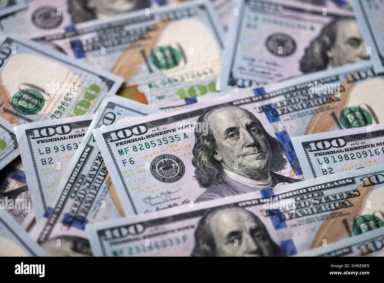 Many banknotes of the United States of America background Stock Photo ...