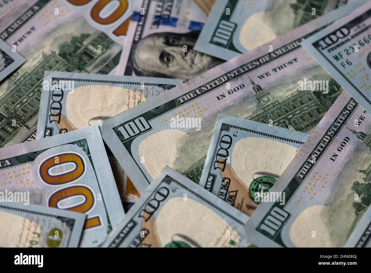 Many banknotes of the United States of America background Stock Photo ...