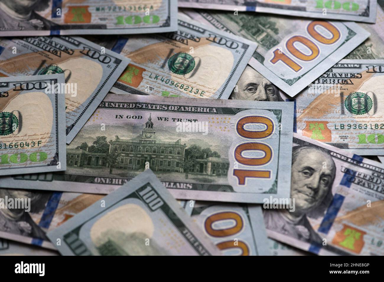Many banknotes of the United States of America background Stock Photo ...