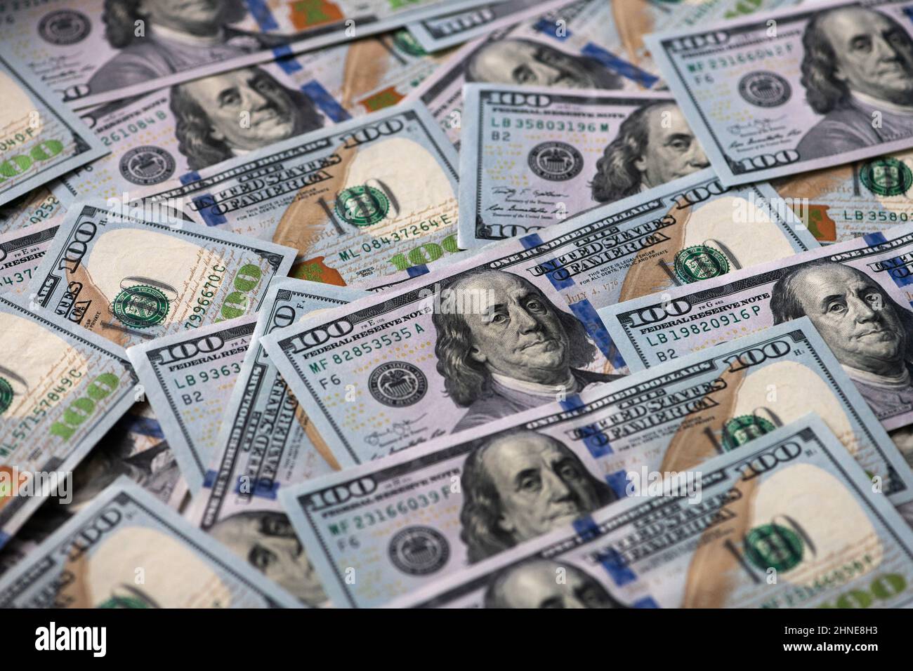 Many banknotes of the United States of America background Stock Photo ...