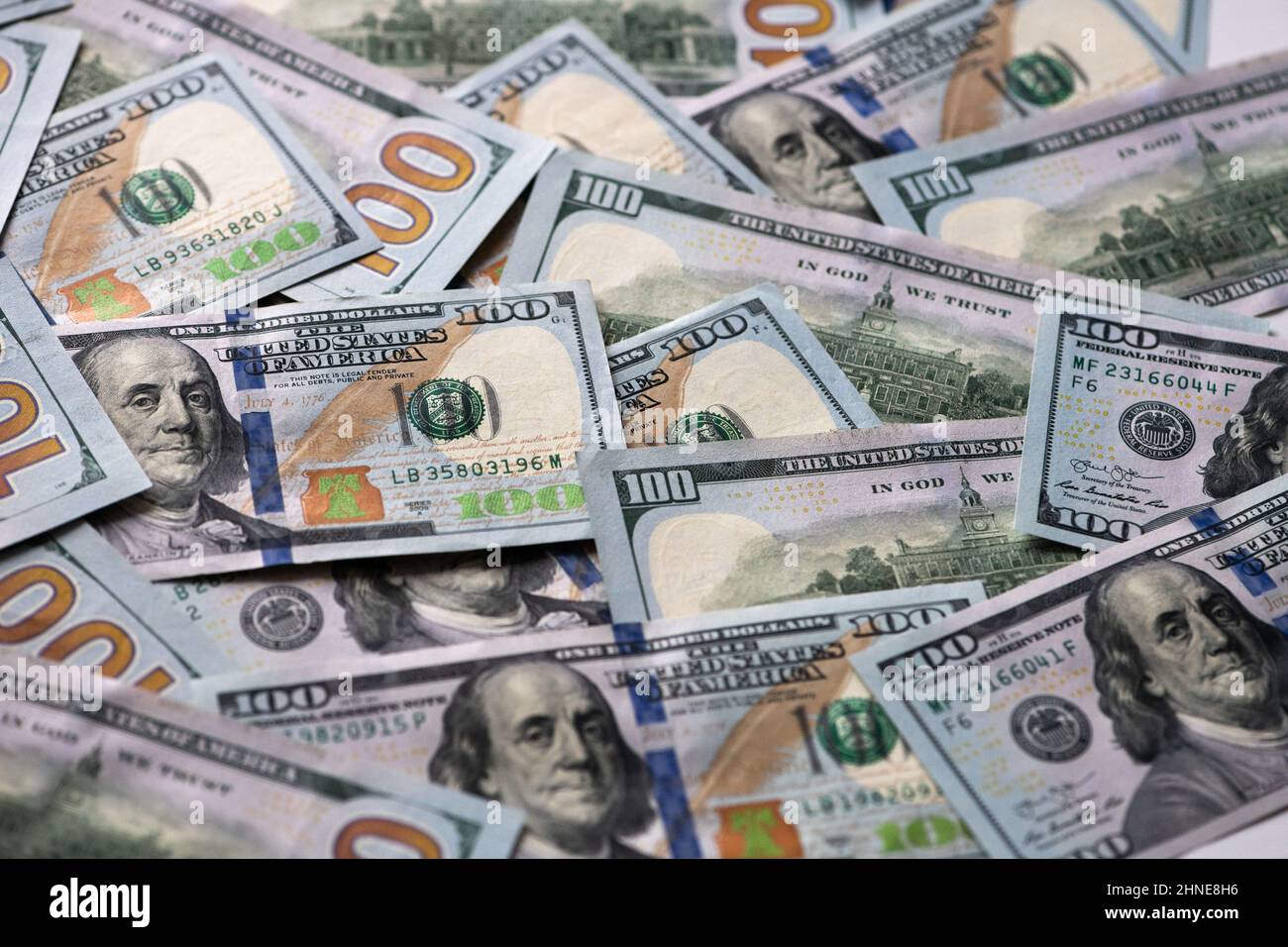 Many banknotes of the United States of America background Stock Photo ...