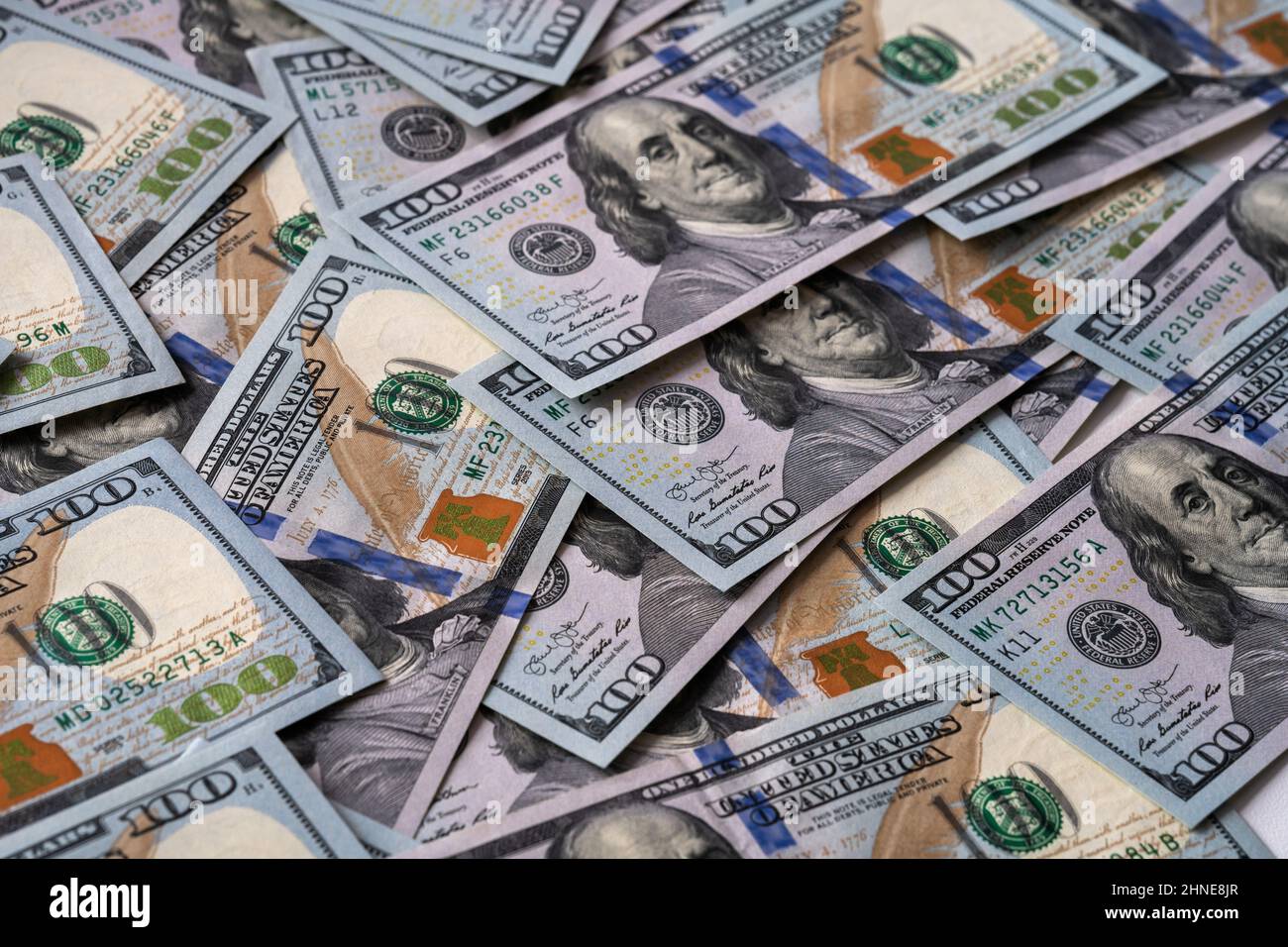 Many banknotes of the United States of America background Stock Photo ...