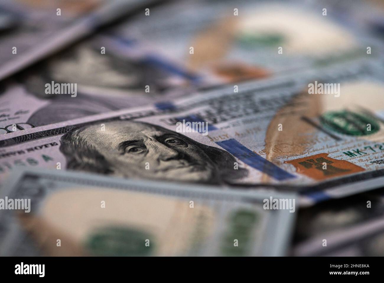 Many banknotes of the United States of America background Stock Photo ...