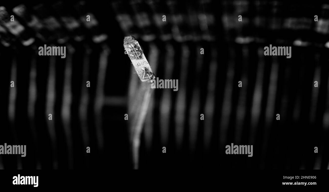 Dollar sign on old typewriter plates strikers hammers with letters and ...