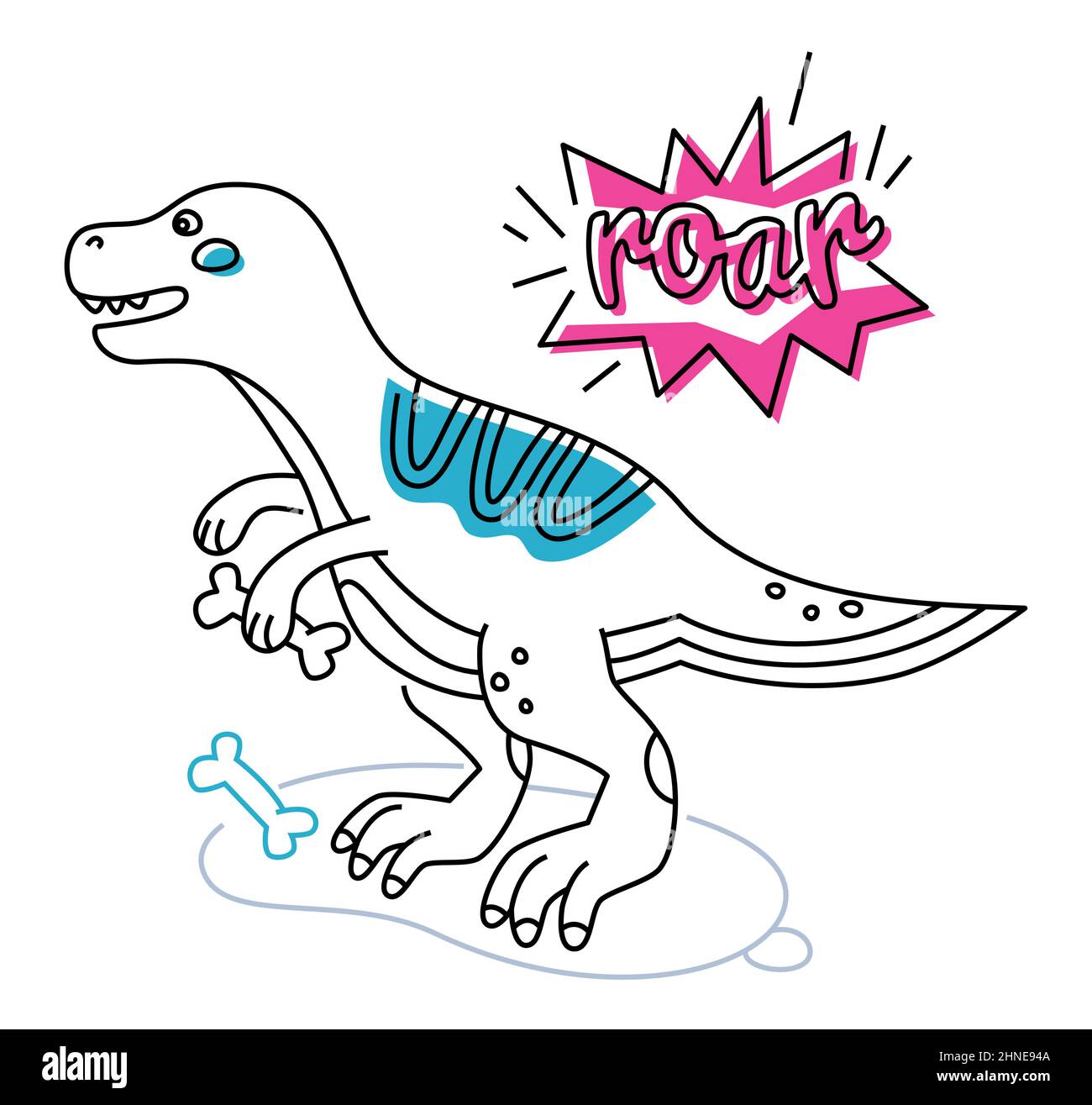 Tyrannosaurus dino - line design style illustration with editable ...