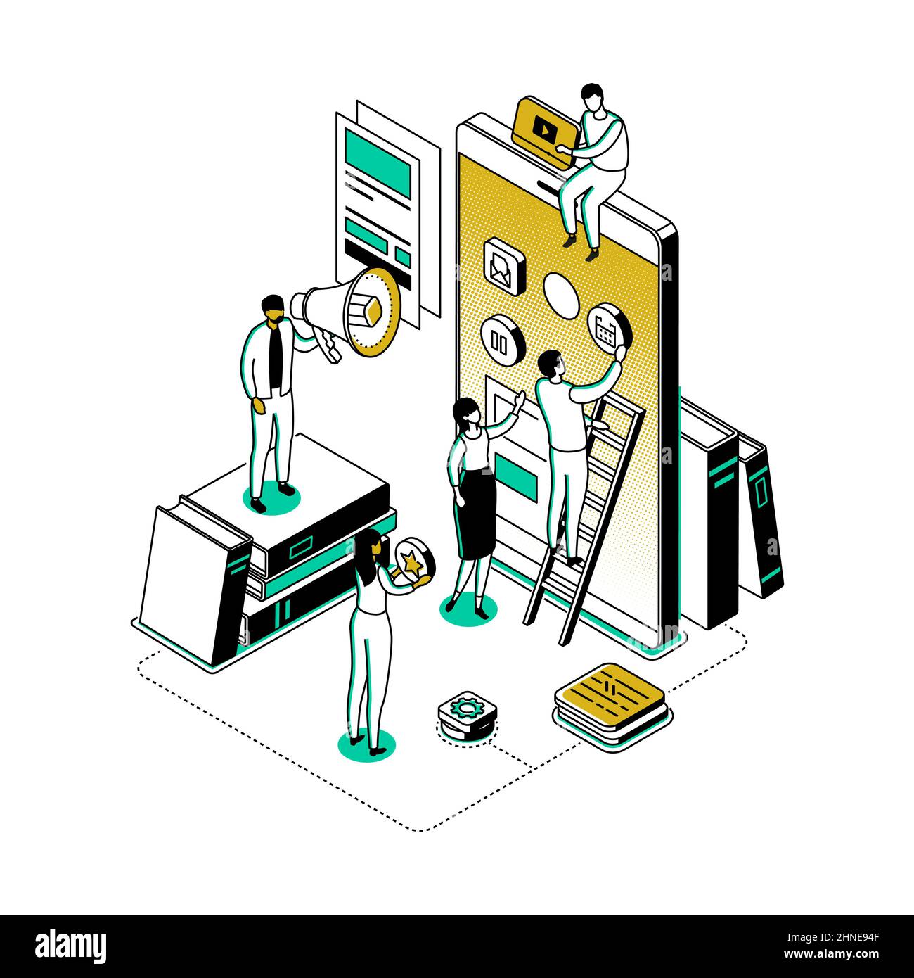 Mobile app development - modern line isometry design style illustration ...