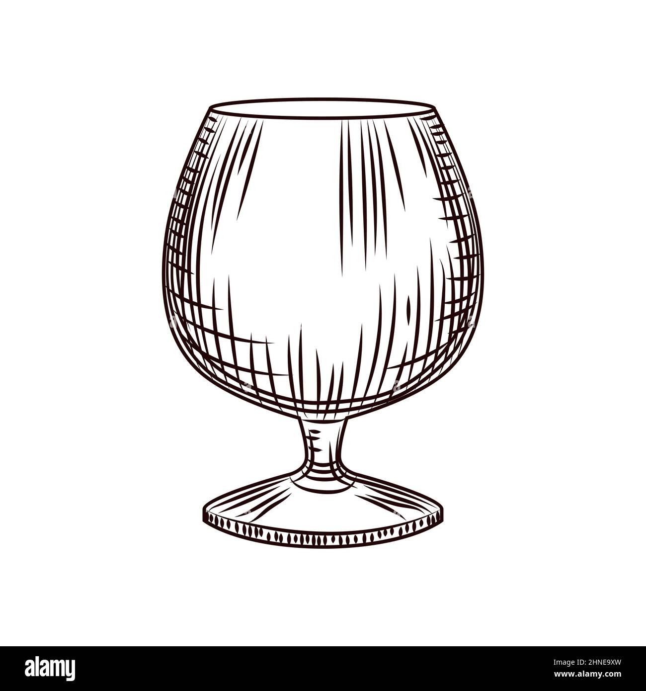 Hand drawn snifter glass. Glass of brandy or cognac sketch isolated on ...