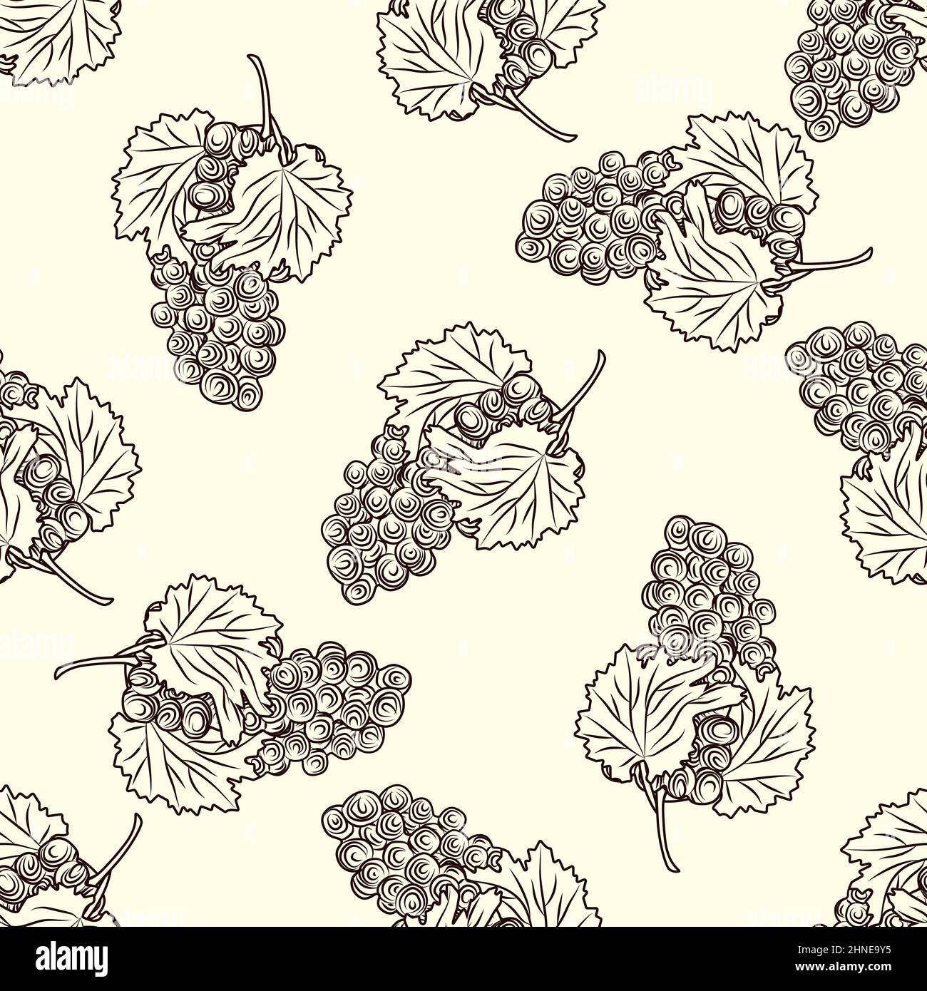 Hand drawn grapes seamless pattern. Bunch of grapes on light background ...