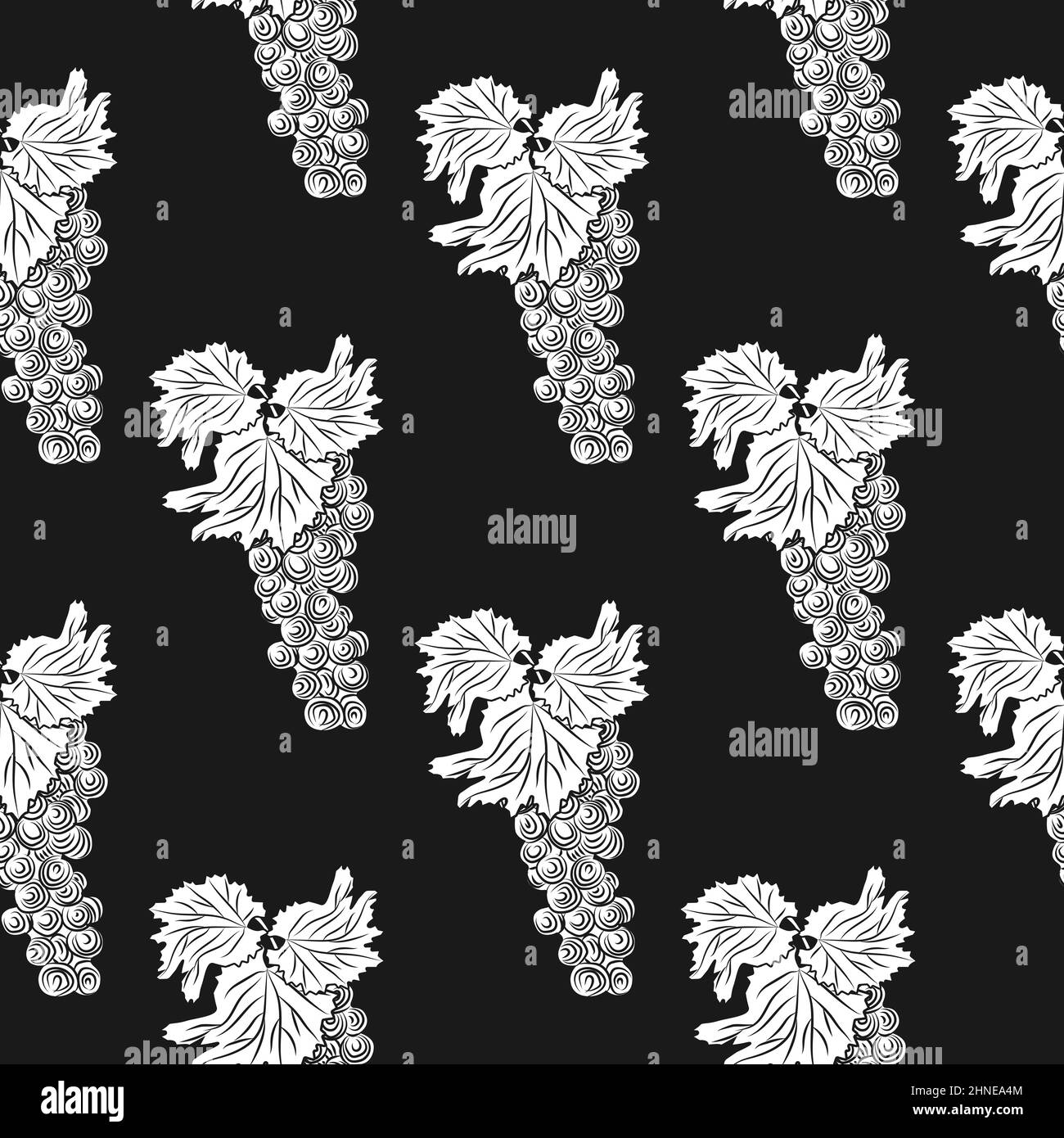 Bunch of grapes on black background. Hand drawn grapes seamless pattern ...