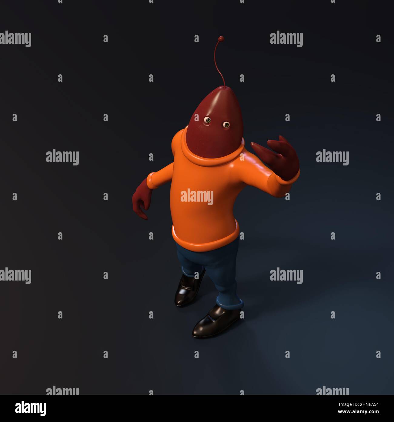3d-illustration of a funny isolated scifi fish alien with turtleneck ...
