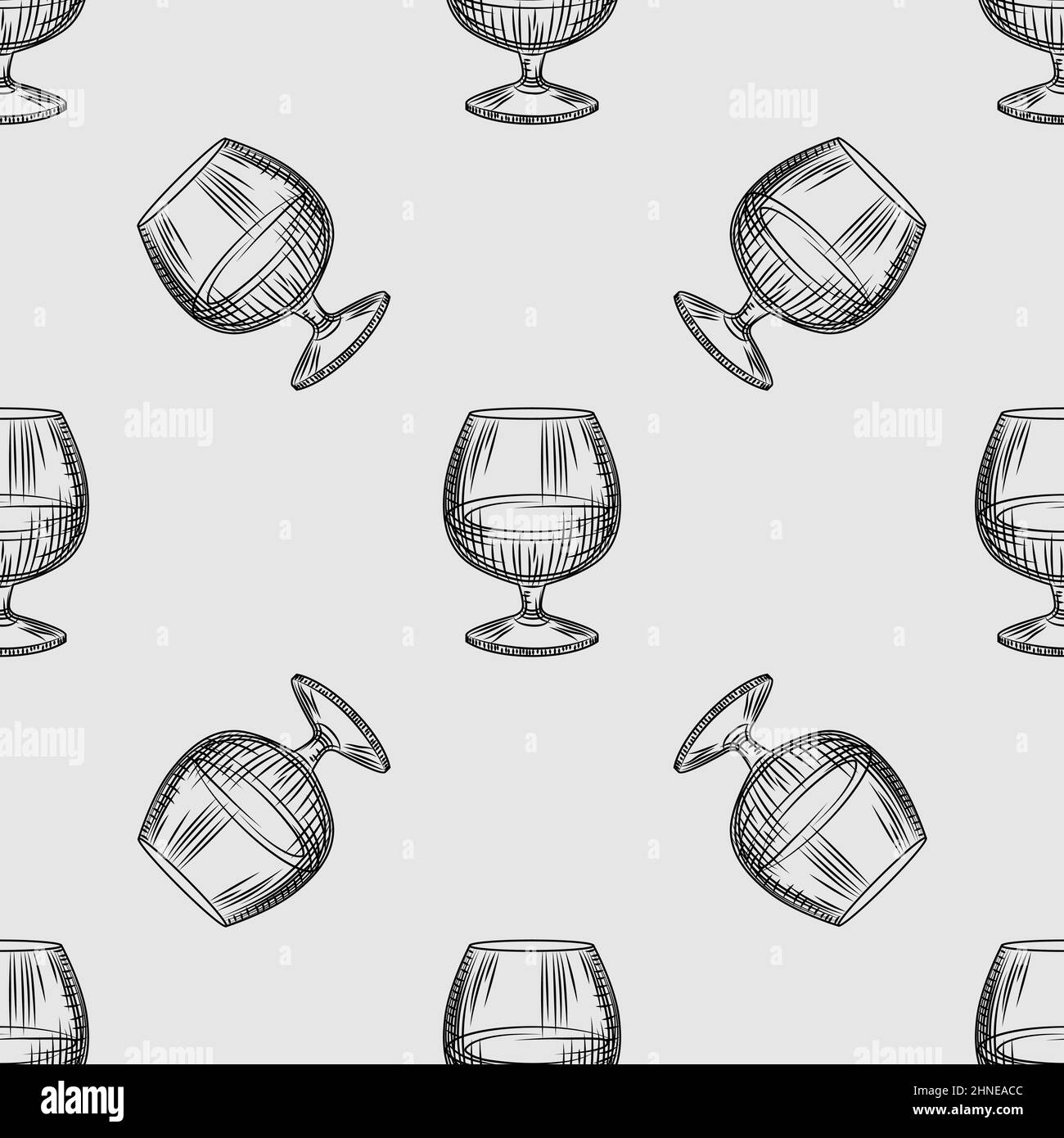 Hand drawn snifter glass seamless pattern. Glass of brandy or cognac ...