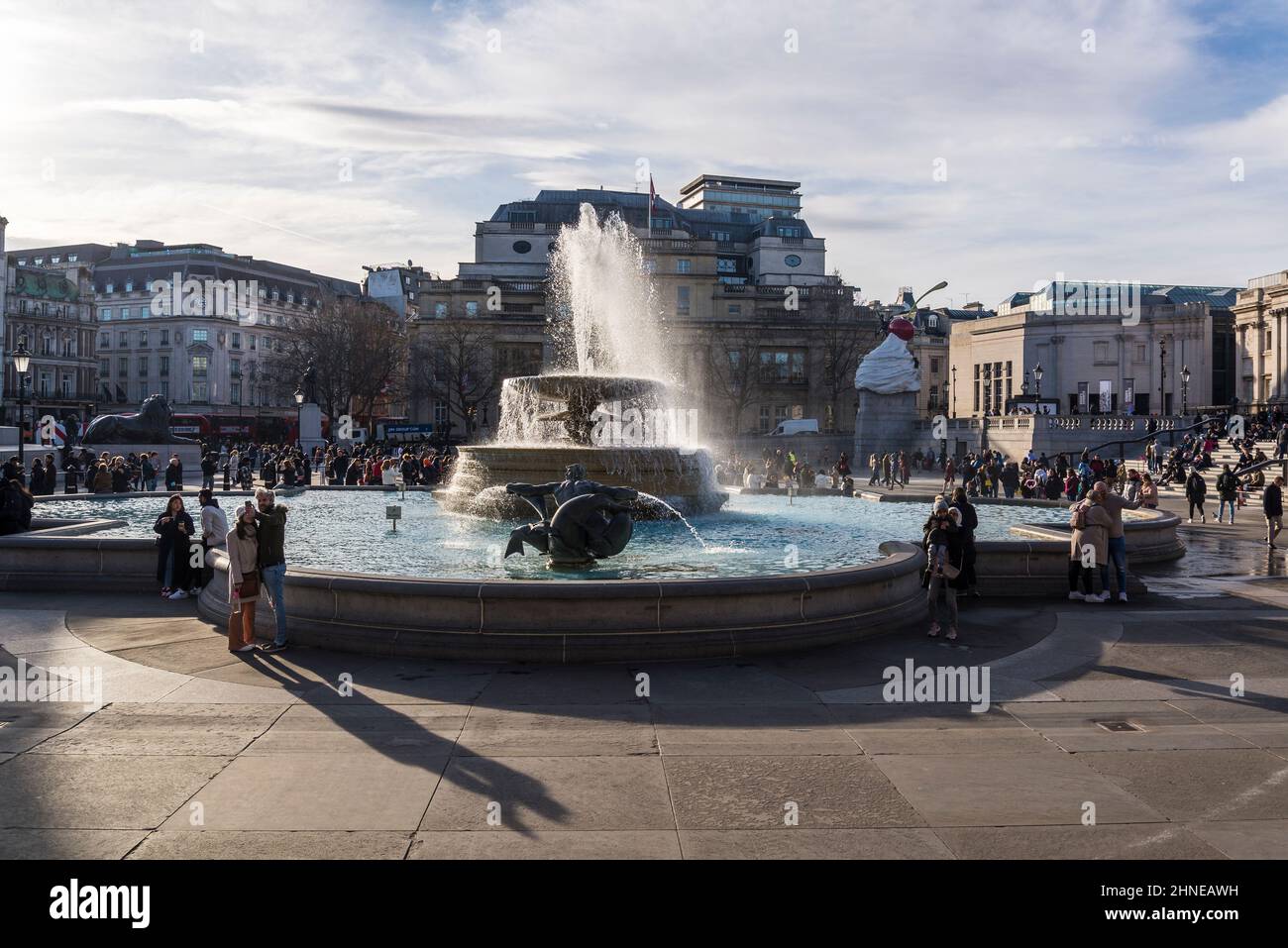 Fountain at Trafalgar Square, London, England, UK Stock Photo - Alamy