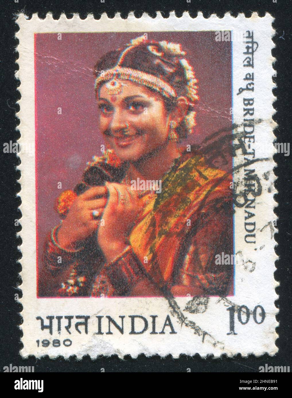 INDIA - CIRCA 1980; stamp printed by India shows, bride Tamh Nadu ...
