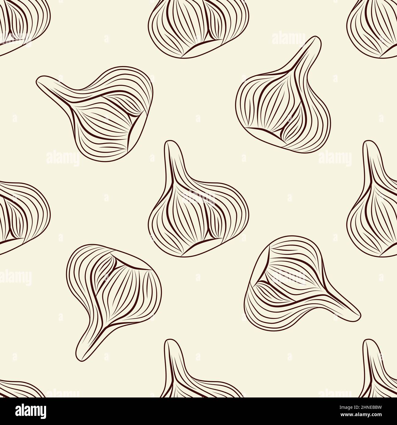 Hand drawn garlic seamless pattern. Bulb of garlic wallpaper. Engraving ...