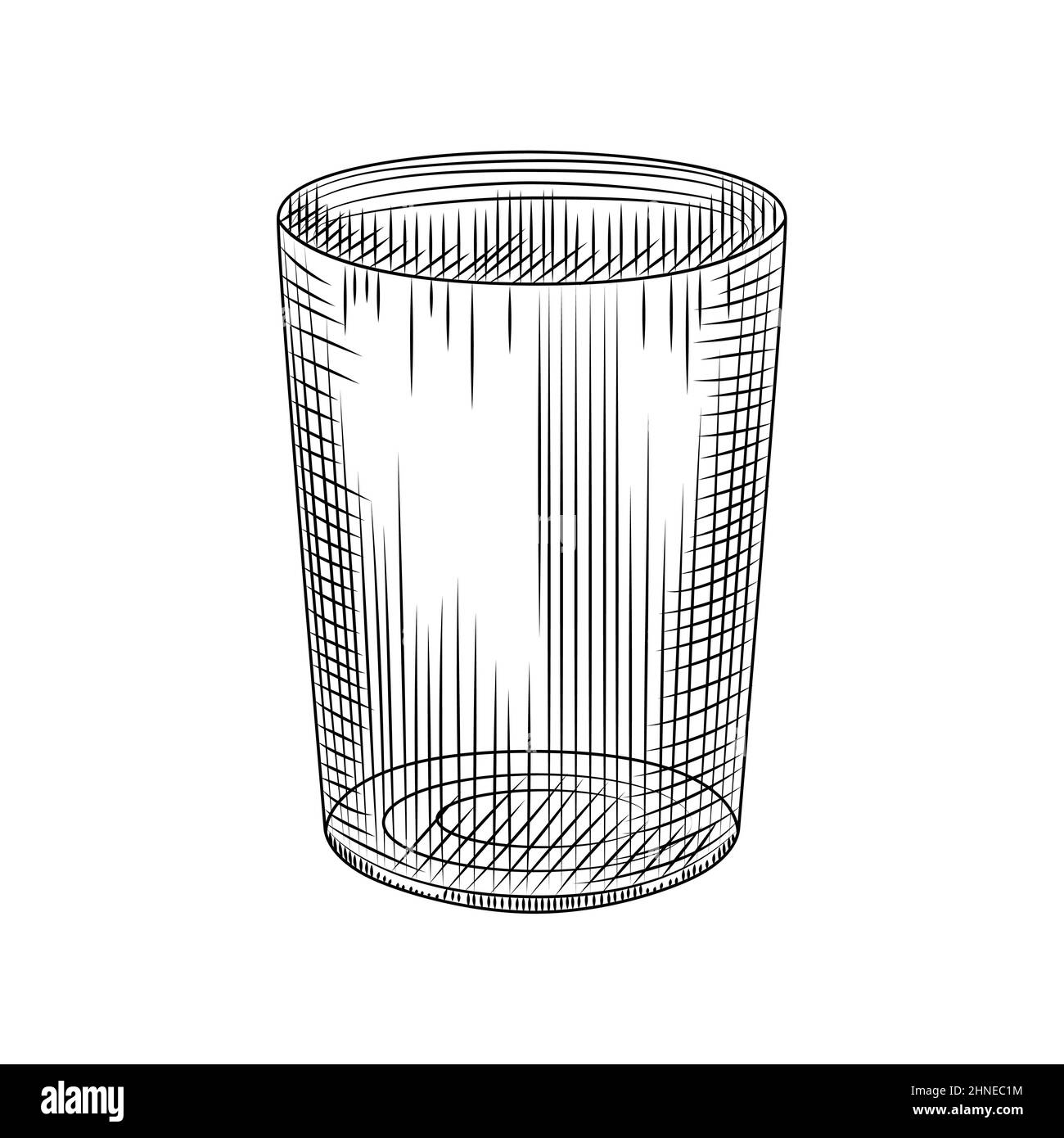 Highball glass isolated on white background. Collin glass hand drawn sketch. Engraving vintage ...