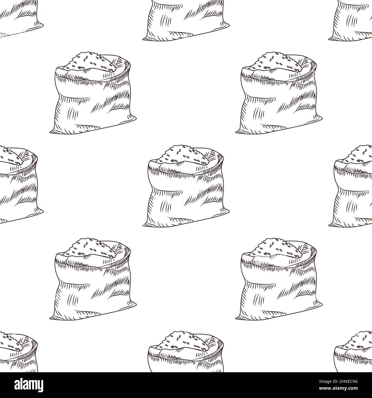 Rice bag seamless pattern. Hand drawn bag of cereals or flour backdrop ...