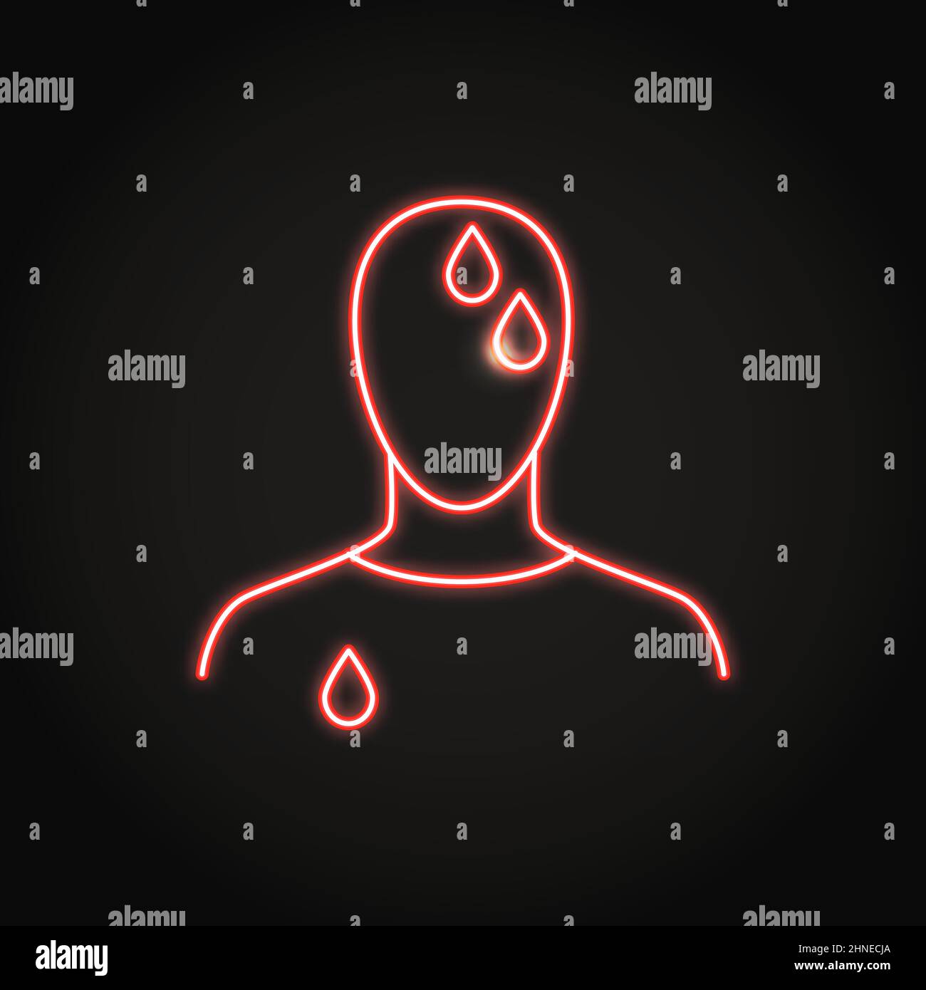 Neon sweating icon in line style. Person with sweat drops symbol ...