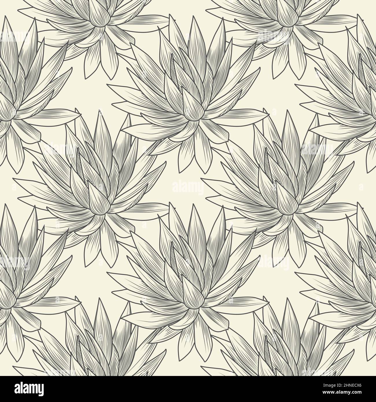 Hand drawn blue agave vector seamless pattern. Succulent plants ...