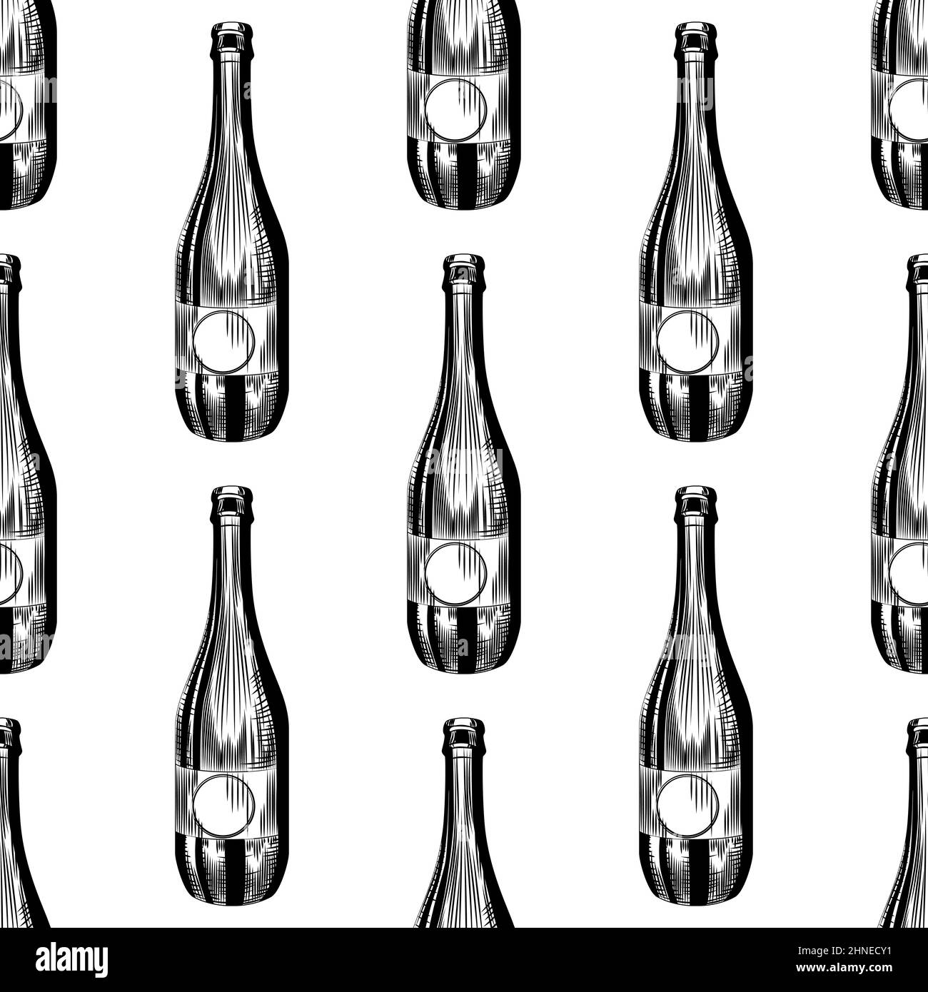 Hand drawn cider bottle seamless pattern. Craft beer bottle backdrop ...