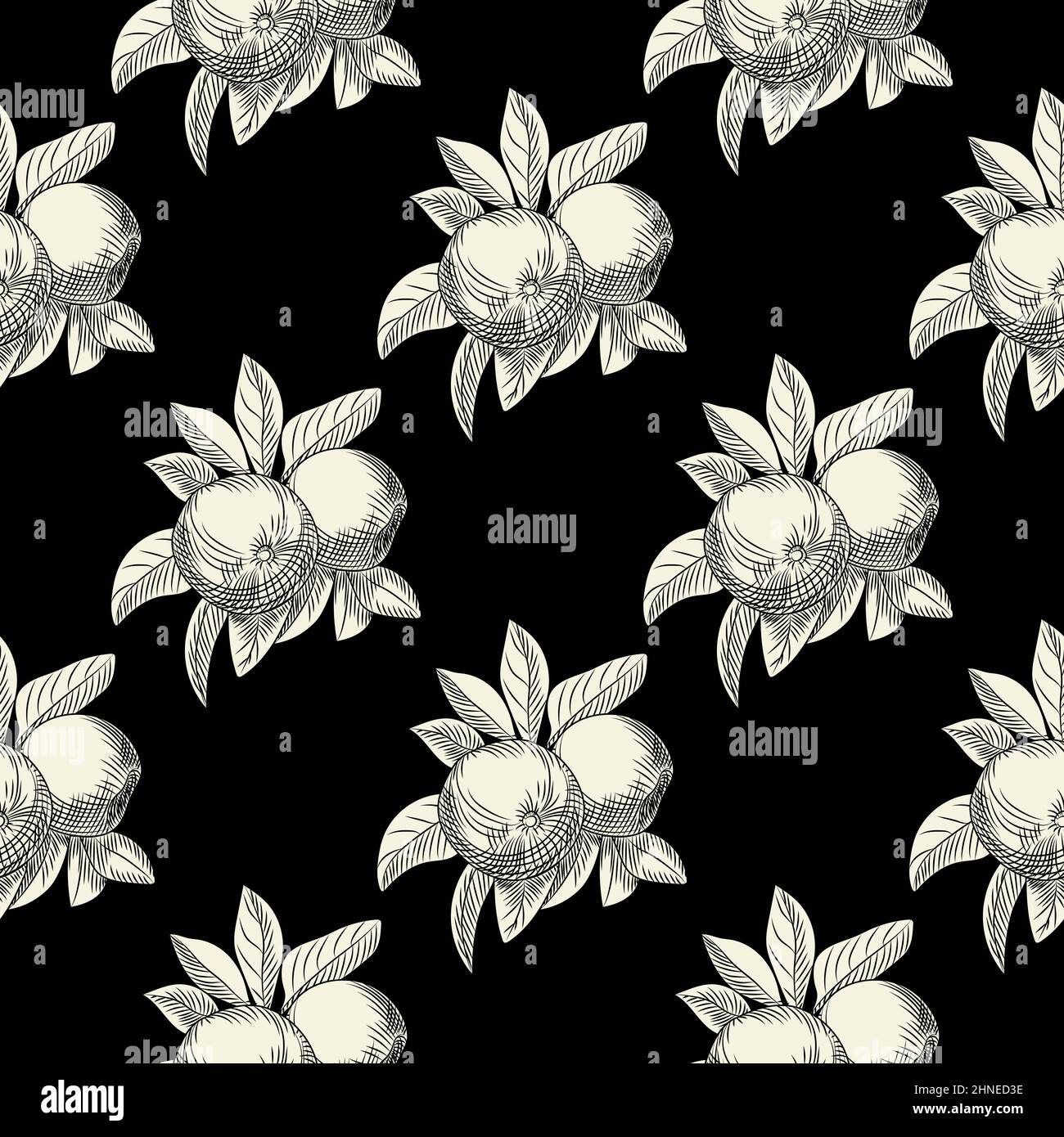 Apples seamless pattern on black background. Vintage botanical ...
