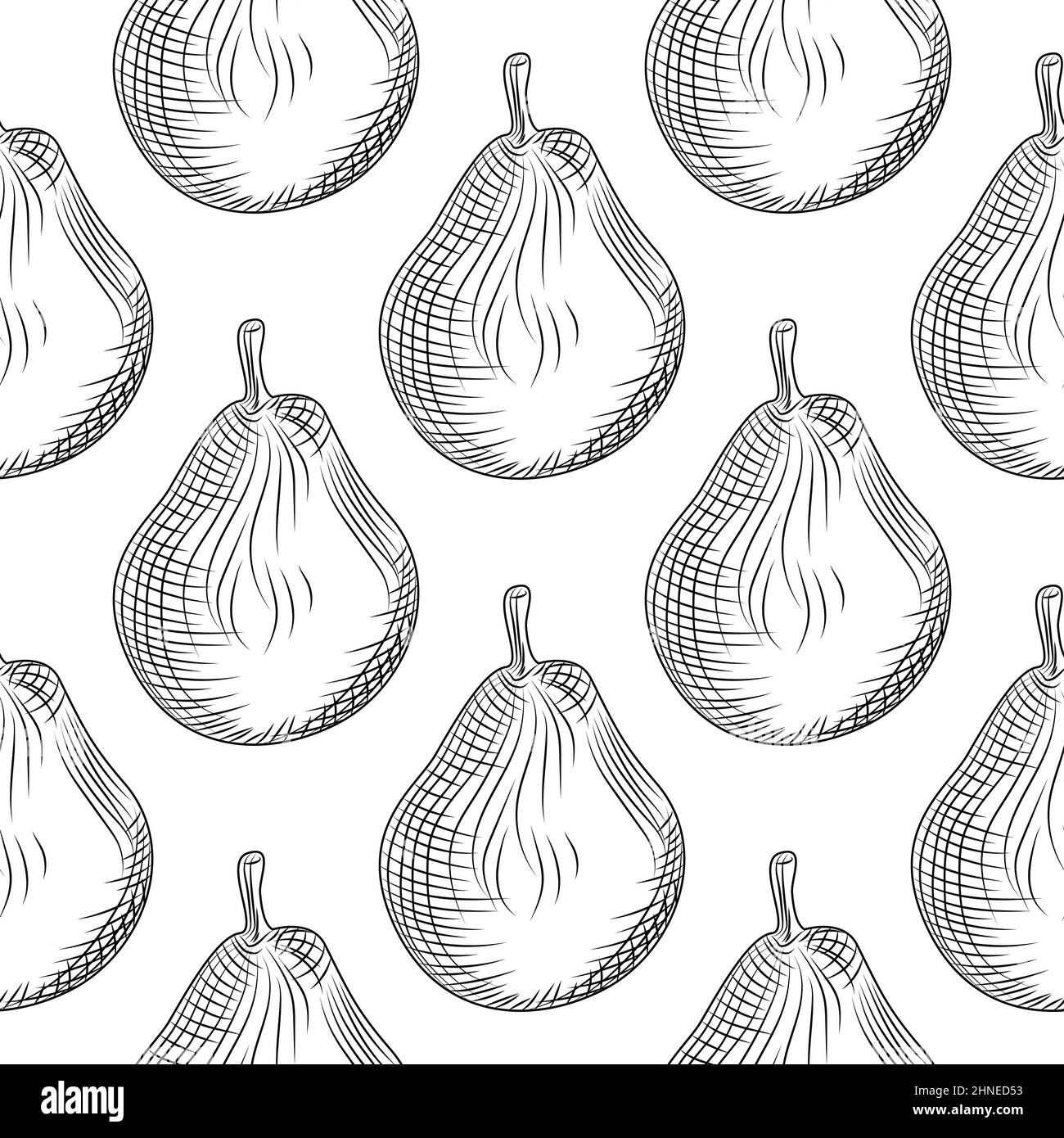 Hand drawn pears seamless pattern on white background. Pear fruit ...