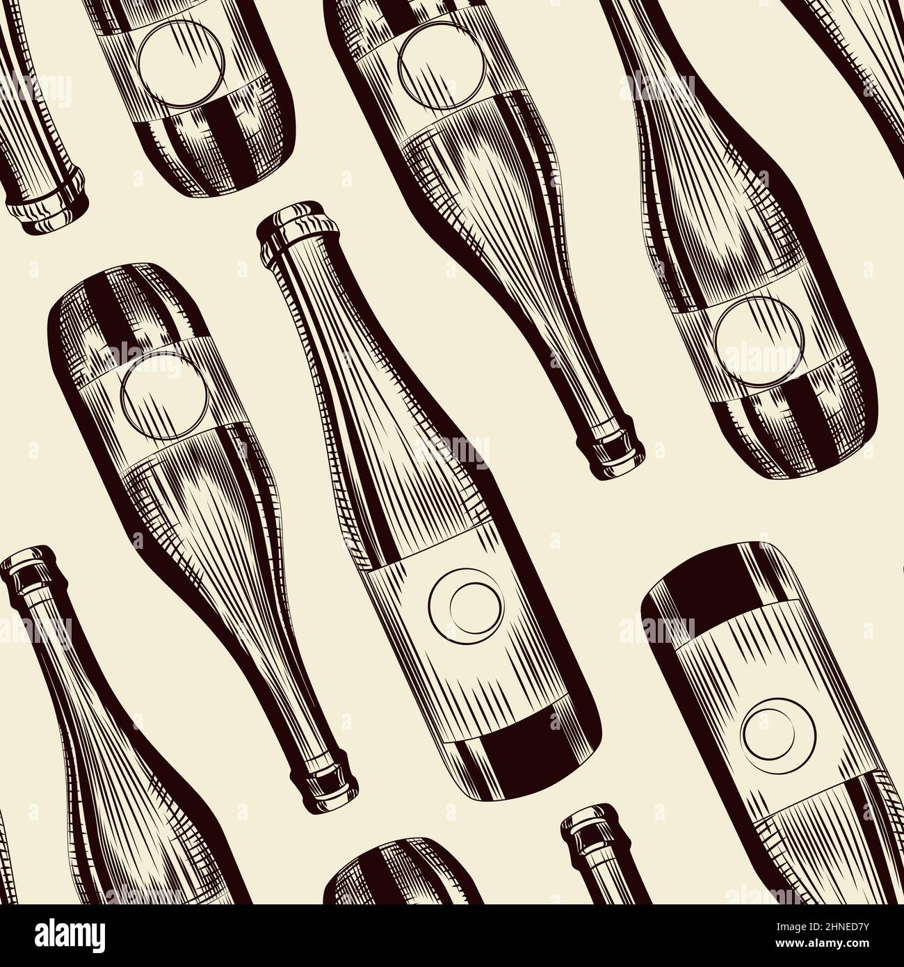 Hand drawn cider bottle seamless pattern. Craft beer bottle backdrop ...
