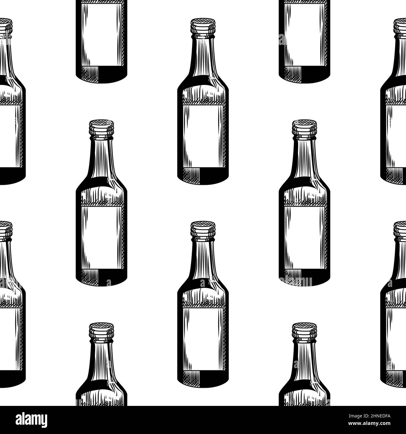 Monochrome alcohol bottle seamless pattern on white background ...