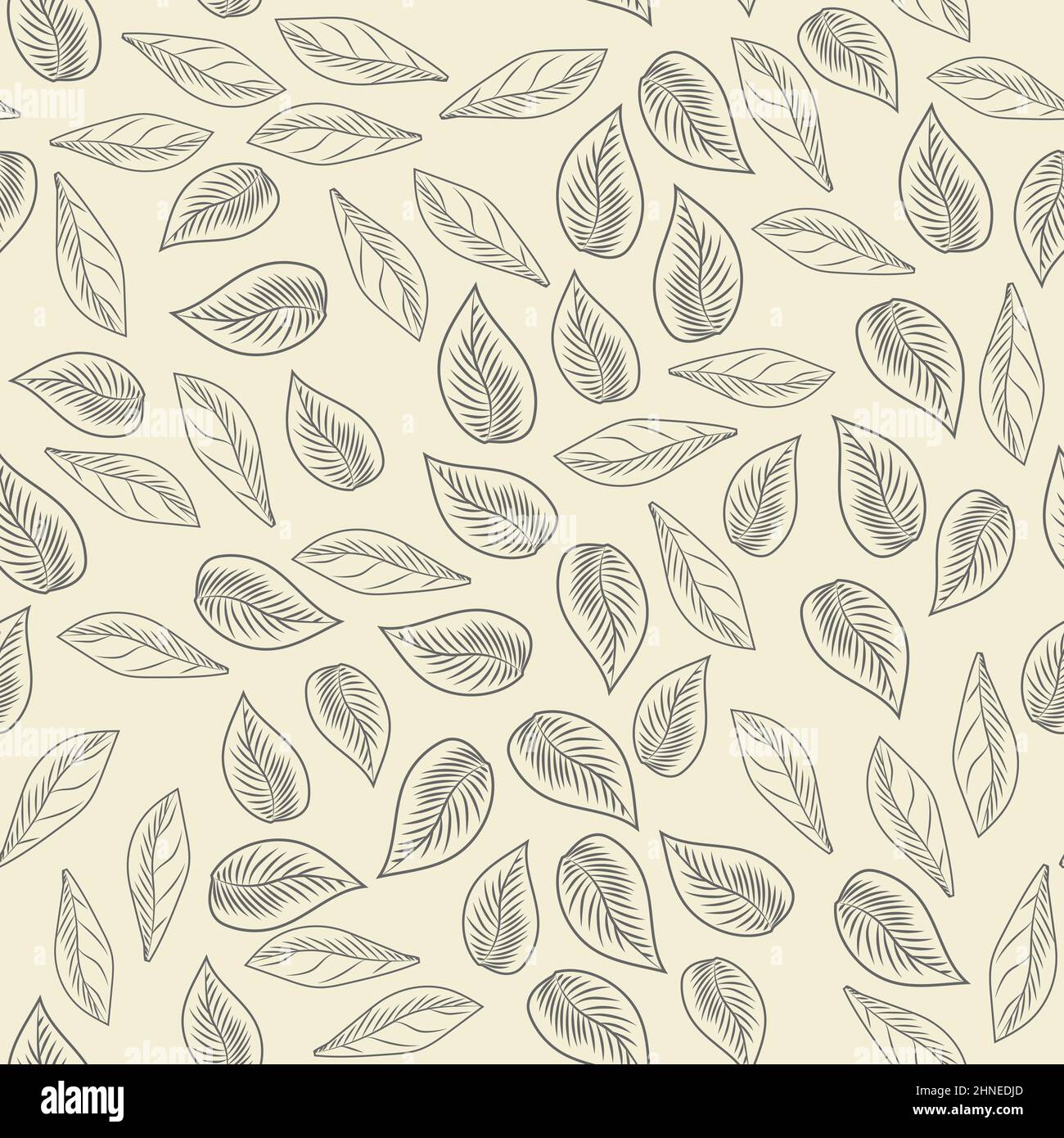 Simple leaf seamless pattern. Monochrome leaves vintage engraved style ...