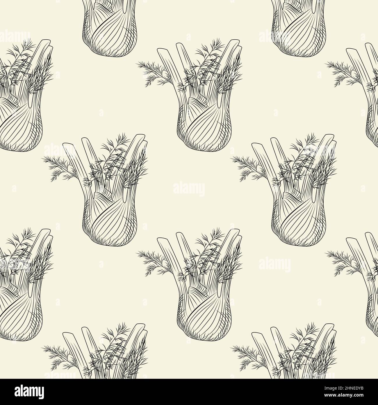 Fennel ink sketch seamless pattern. Monochrome food ingredient ...