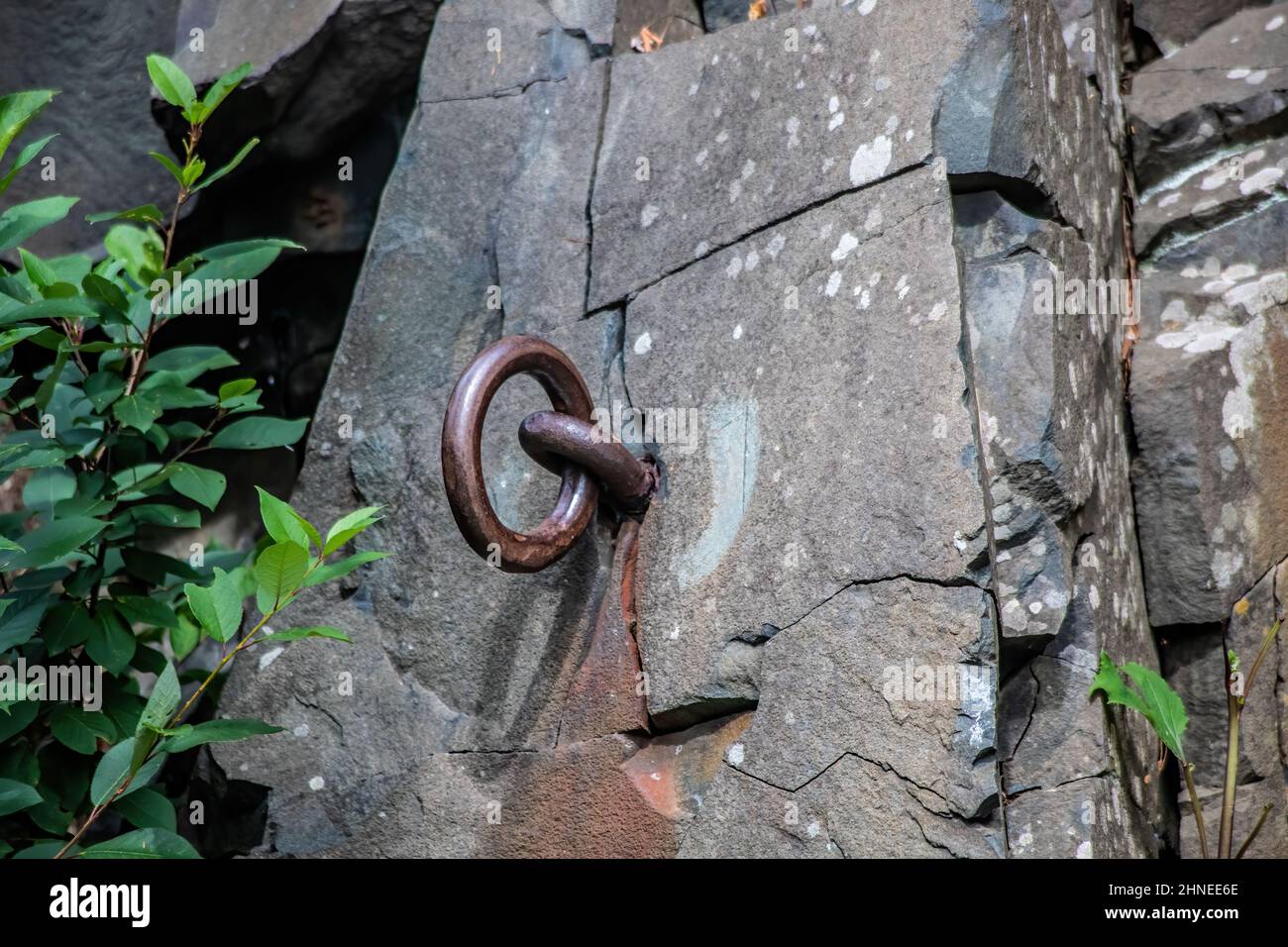 Boat mooring ring embedded in the rock cliff at Interstate State Park ...