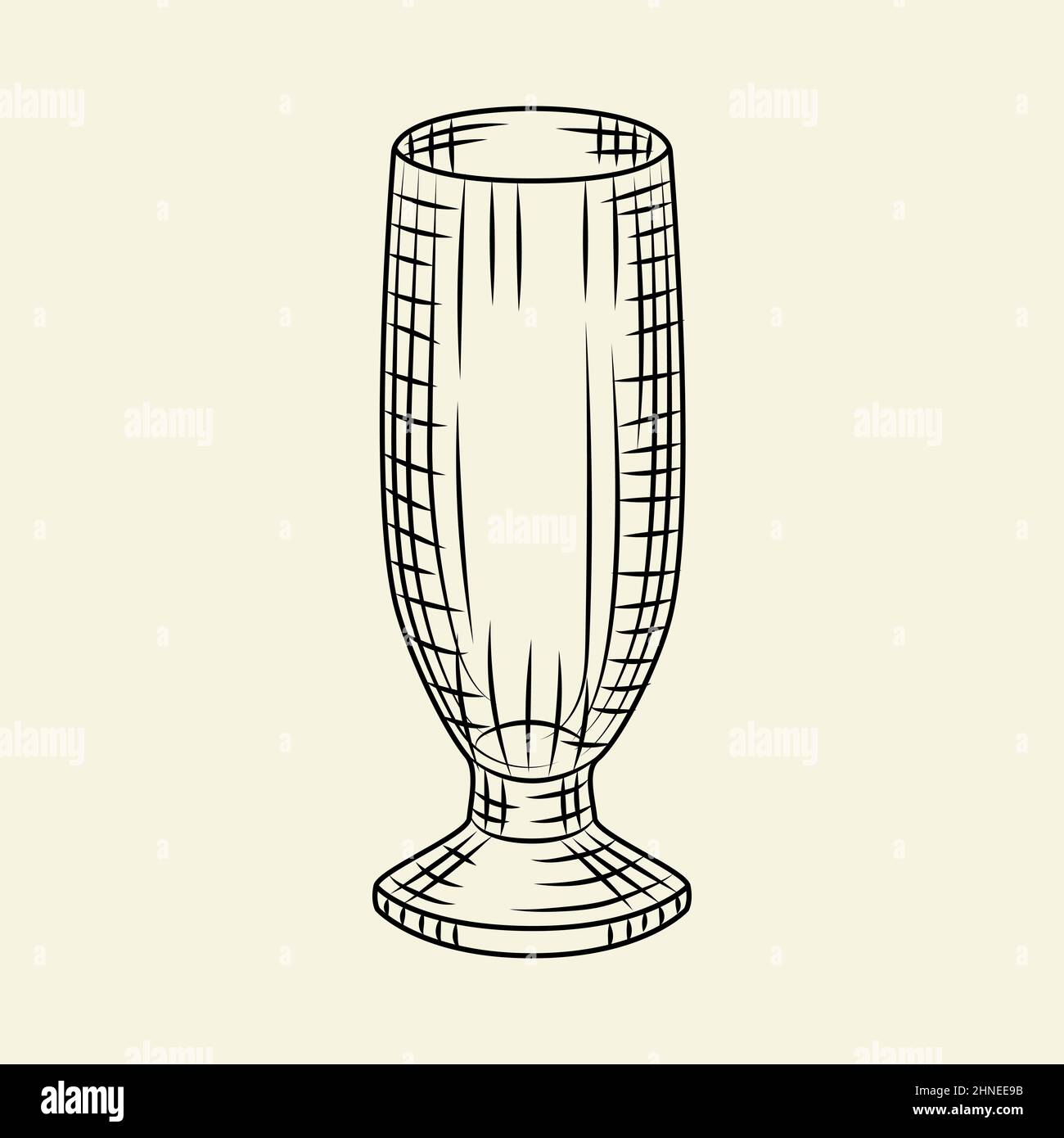 Hand drawn beer glass. Empty pilsner glass of beer isolated on light ...