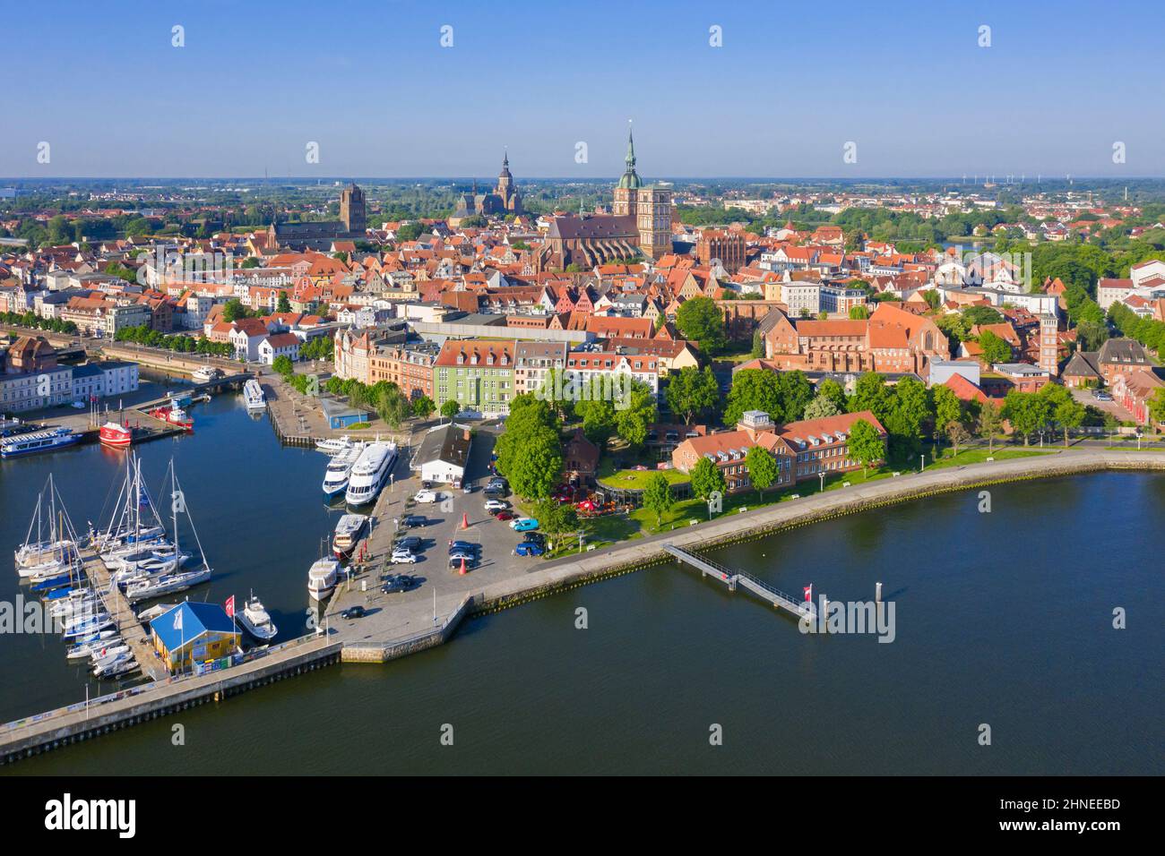Aerial view over the waterfront and marina of the Hanseatic City of ...