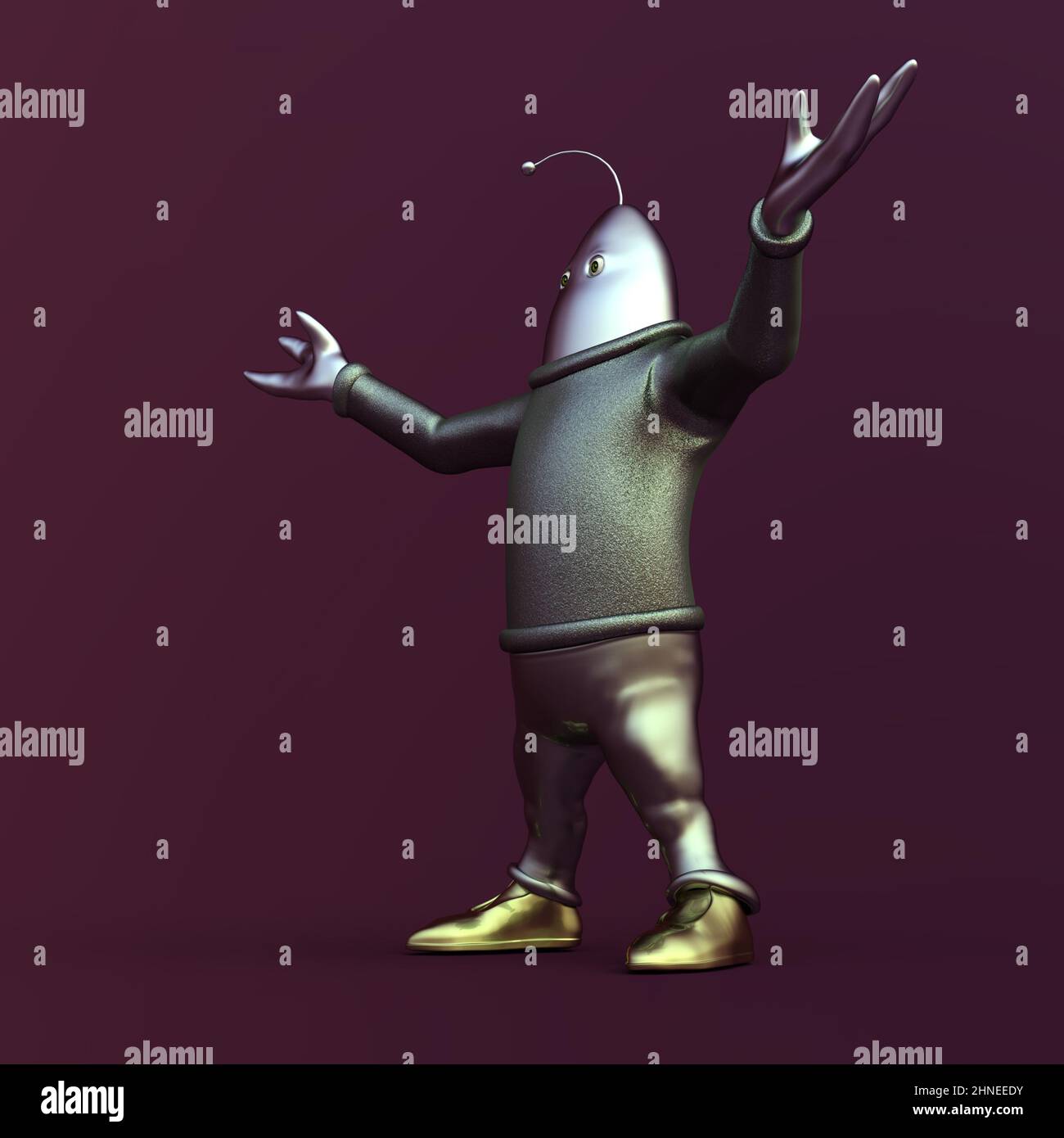 3d-illustration of a funny isolated scifi fish alien with turtleneck ...