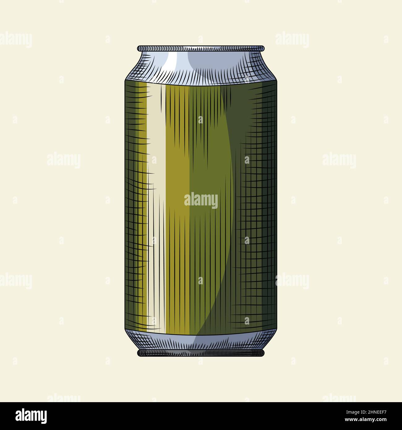 Hand drawn beer can template. Beverage green can isolated on light ...