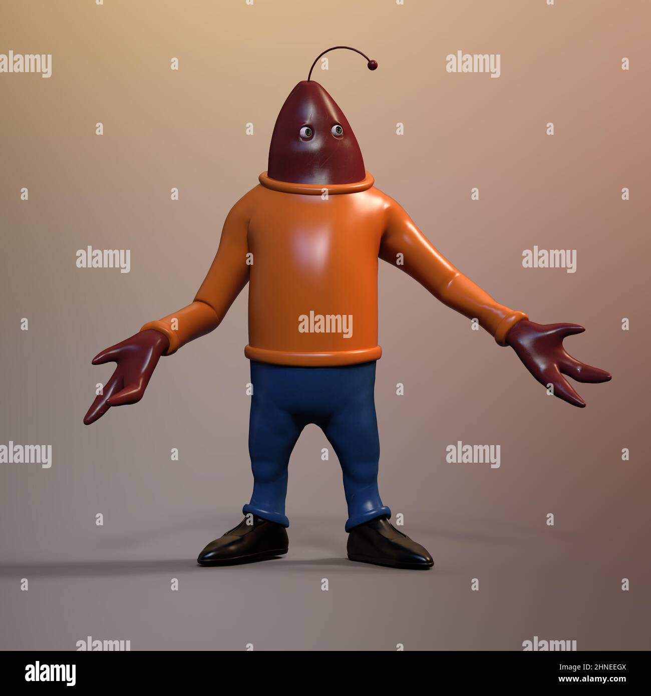 3d-illustration of a funny isolated scifi fish alien with turtleneck ...