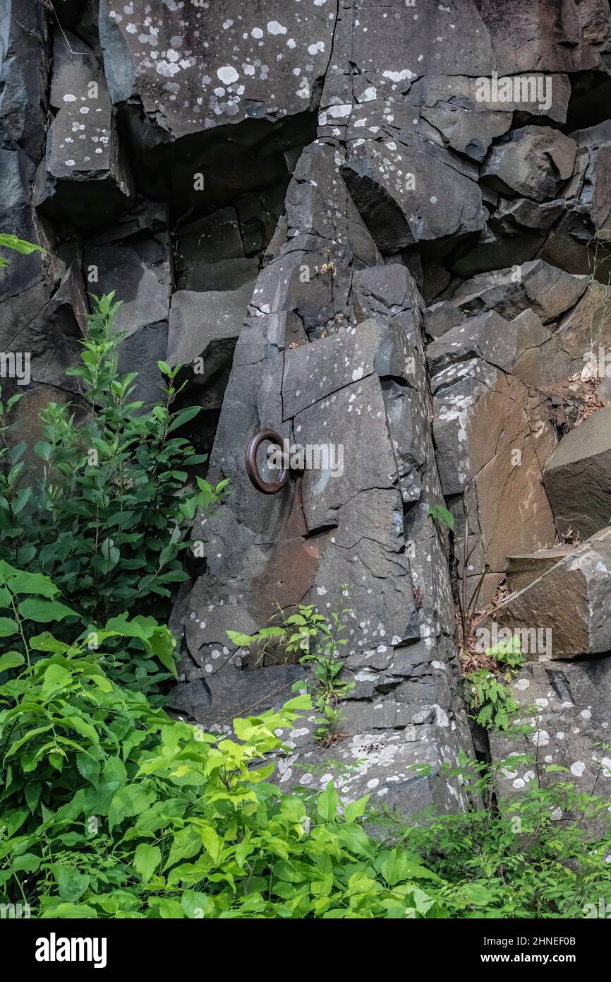 Boat mooring ring embedded in the rock cliff at Interstate State Park ...