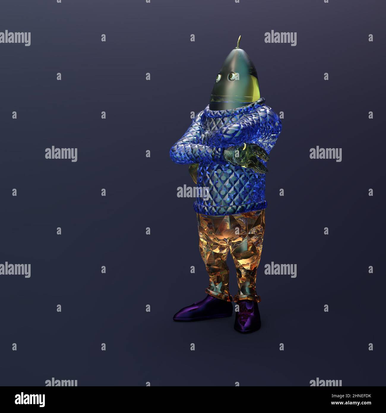 3d-illustration of a funny isolated scifi fish alien with turtleneck ...
