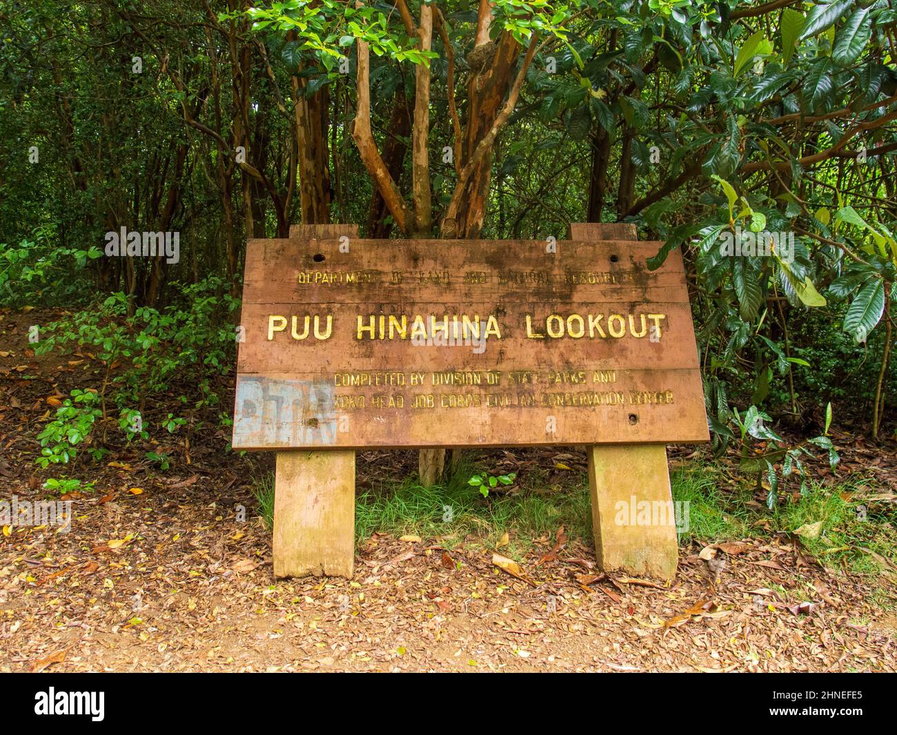 Waimea Canyon, Hawaii, USA. - May 5, 2015: Sign for the Puu Hinahina ...