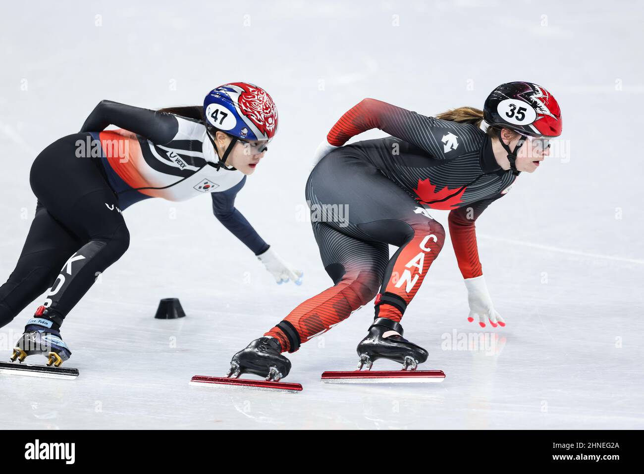 Beijing, China. 16th Feb, 2022. Kim Boutin (R) of Canada and Lee Yubin ...